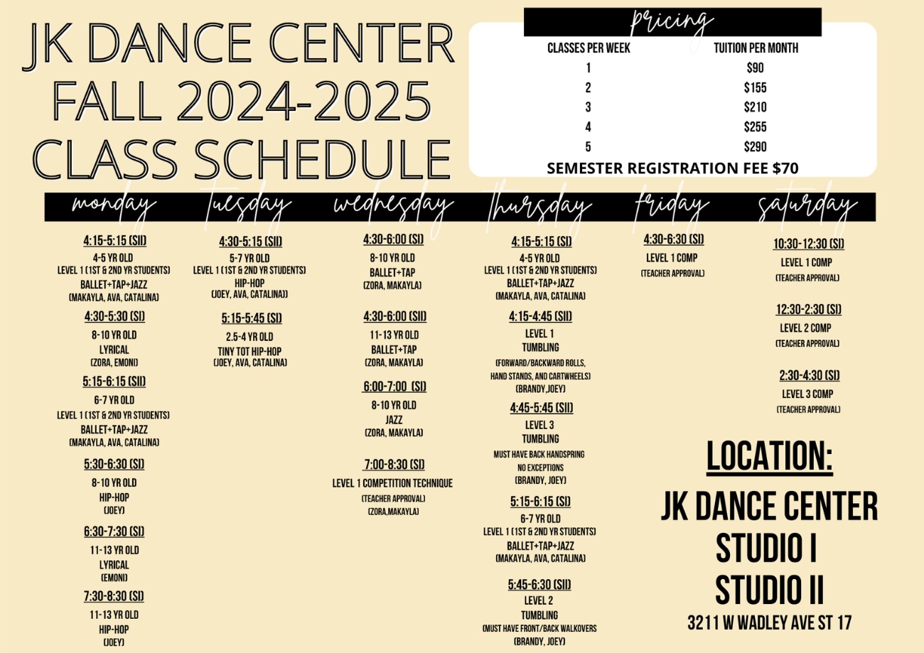 Class Schedule | JK Dance Center | Ballroom, Ballet, Tap, Hip Hop ...