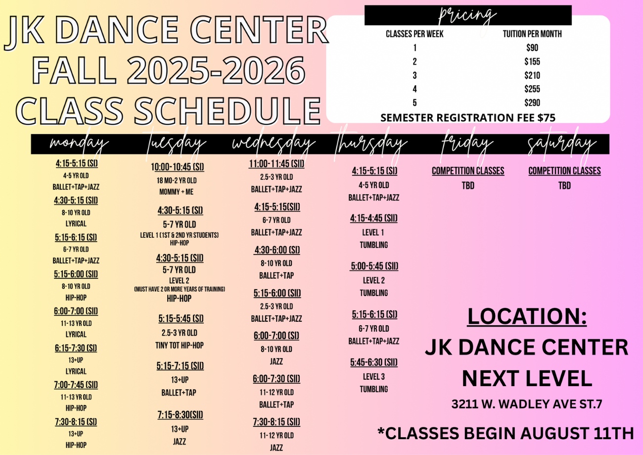 Class Schedule | JK Dance Center | Ballroom, Ballet, Tap, Hip Hop ...